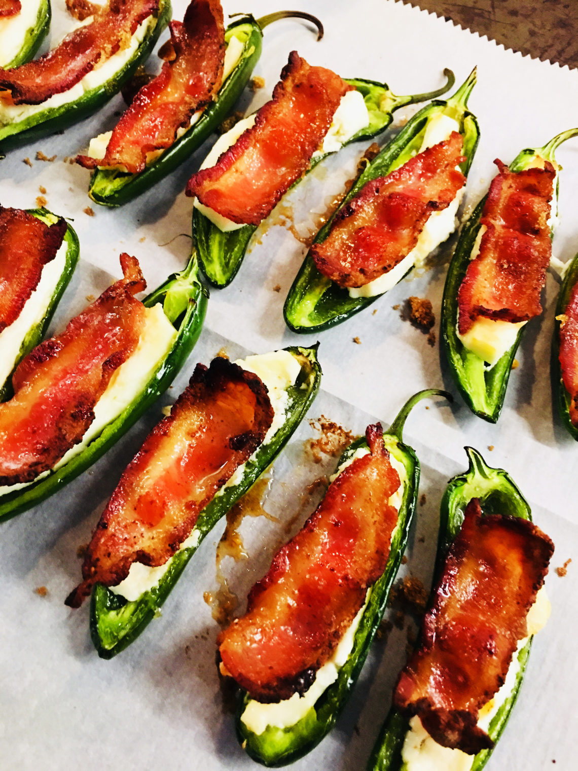 Cheesy Stuffed Jalapenos with Candied Bacon - Cooks Well With Others