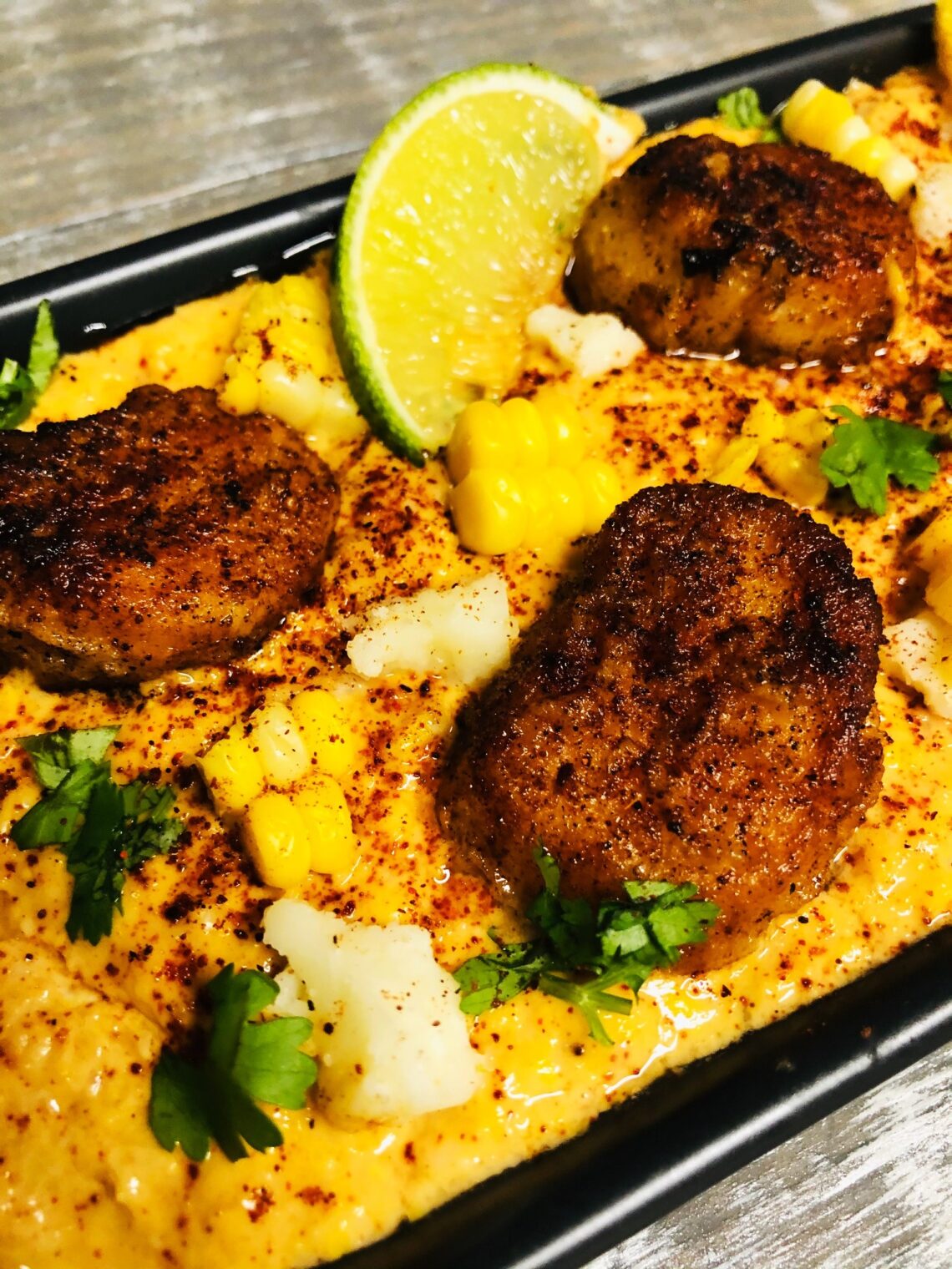 Scallops with Mexican Street Corn Puree - Cooks Well With Others