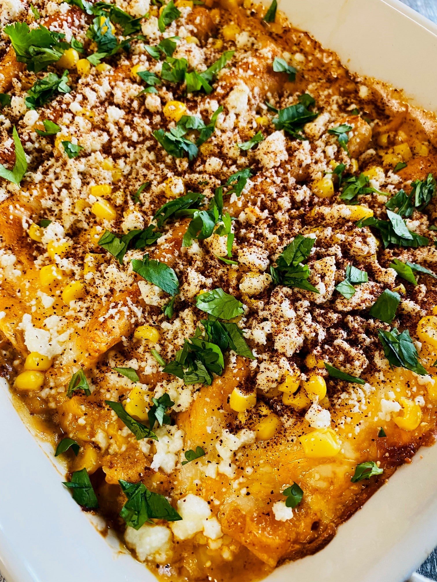 Mexican Street Corn Chicken Enchiladas - Cooks Well With Others