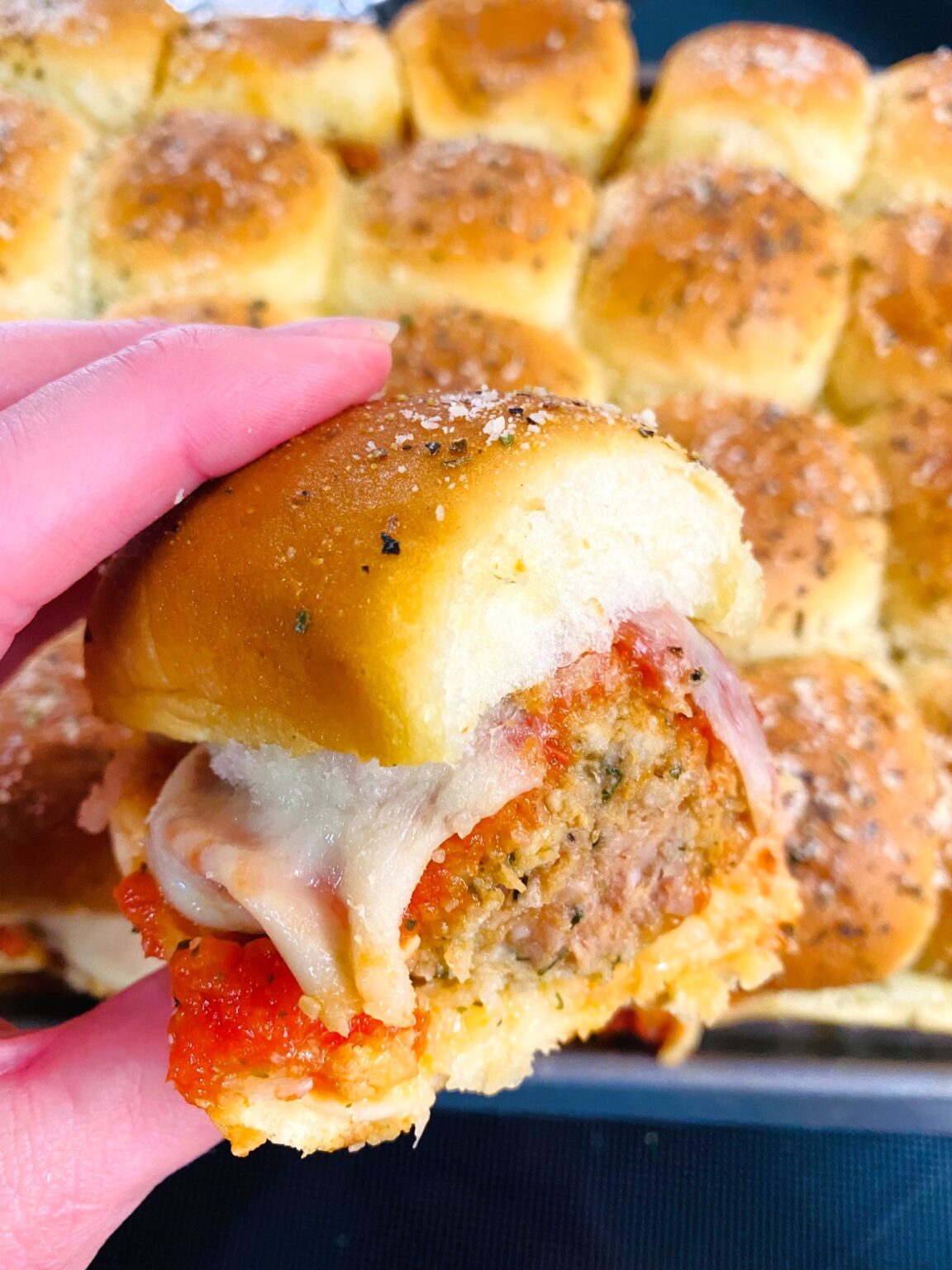 Hawaiian Roll Cheesy Meatball Sliders - Cooks Well With Others