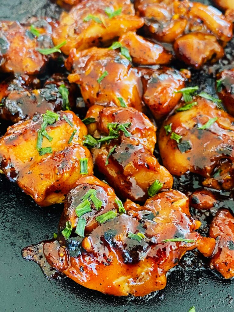 Blackstone Hot Honey BBQ Chicken Bites - Cooks Well With Others